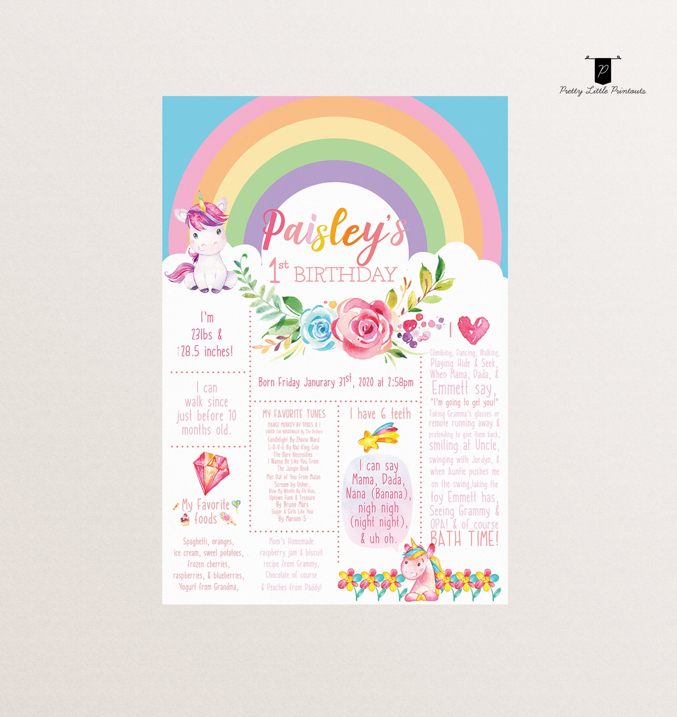 Unicorn Rainbow Milestone Poster Birthday Poster - Etsy