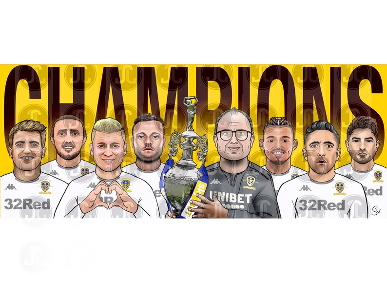 SPECIAL PRICE CHAMPIONS cartoon Leeds United Hand-drawn | Etsy