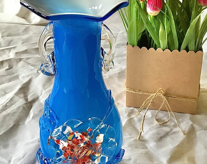 Murano Glass Vase , Cerulean Blue, Handblown, Collectible. - Etsy
