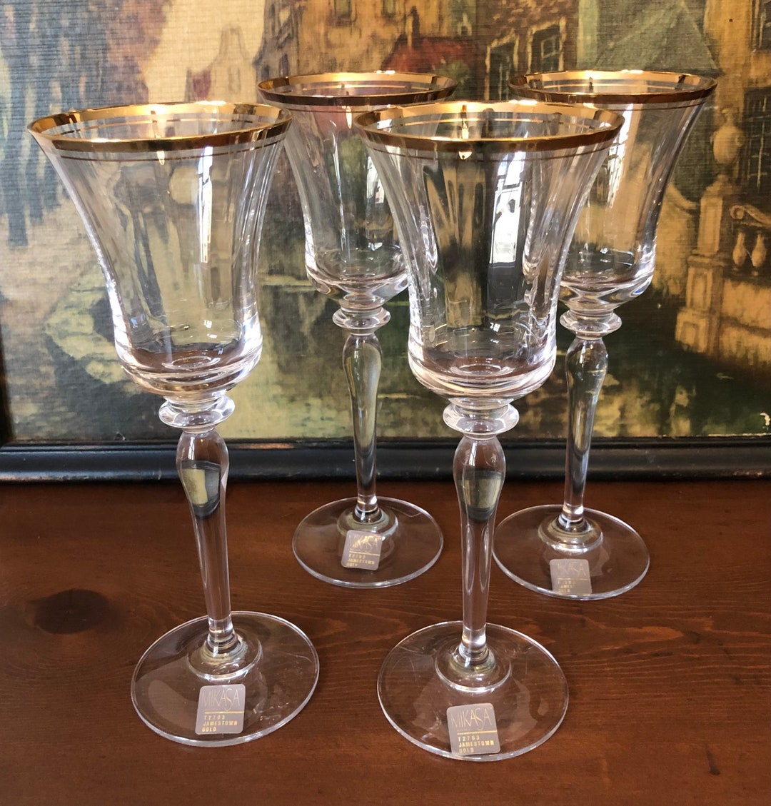 Vintage Mikasa Jamestown Gold Crystal Wine Glasses, Set of 4 - Etsy
