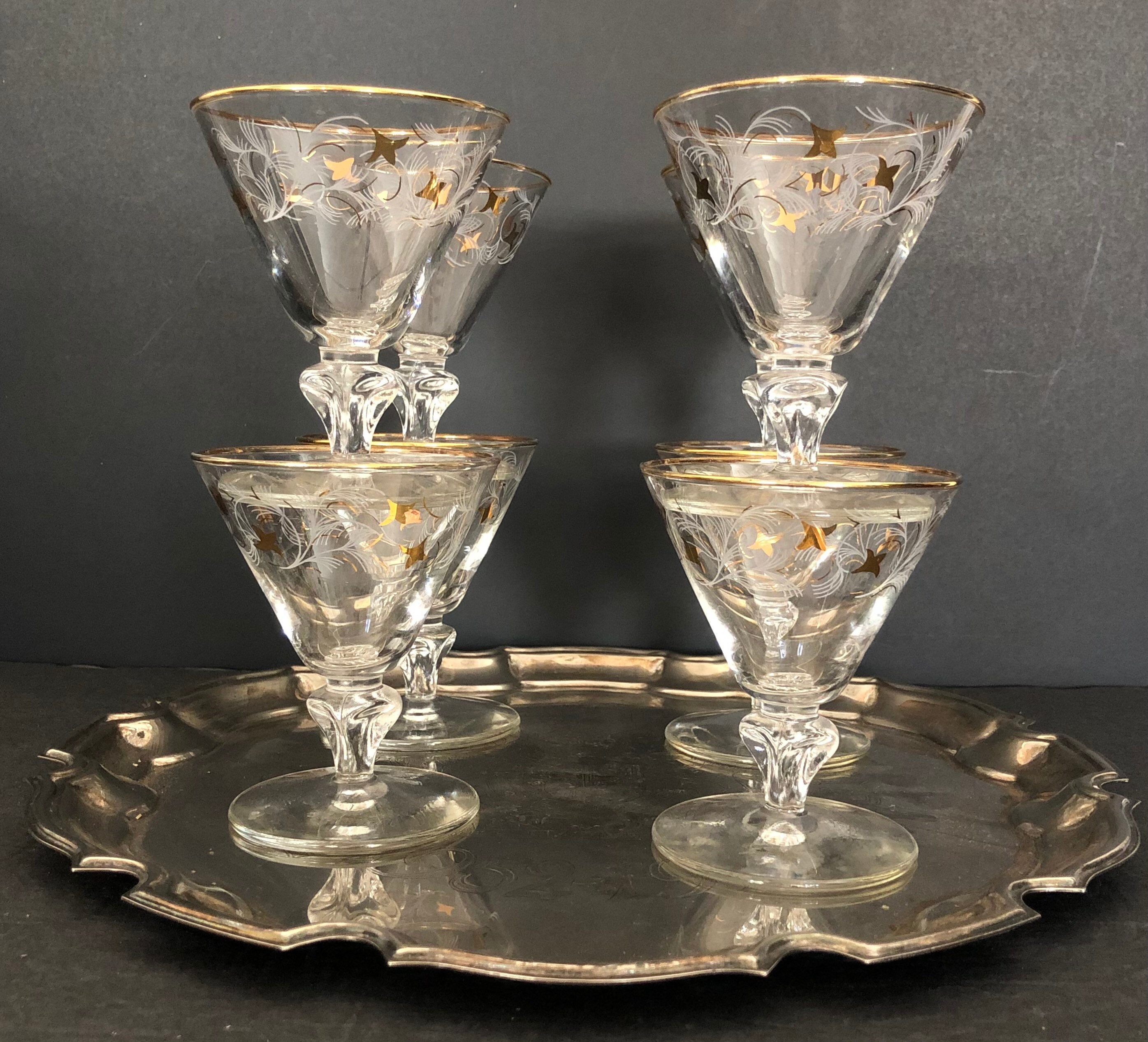 Vintage Libbey Cocktail Glasses Set of 8 Royal Fern, Midcentury Barware ...