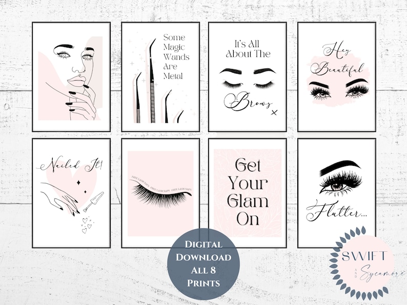 Pink Lash Techs Wall Decor Bundle, Beautician Gifts, Beauty Salon ...