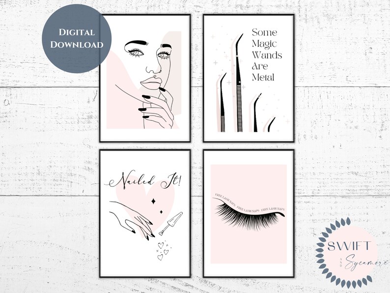 Pink Lash Techs Wall Decor Bundle, Beautician Gifts, Beauty Salon ...