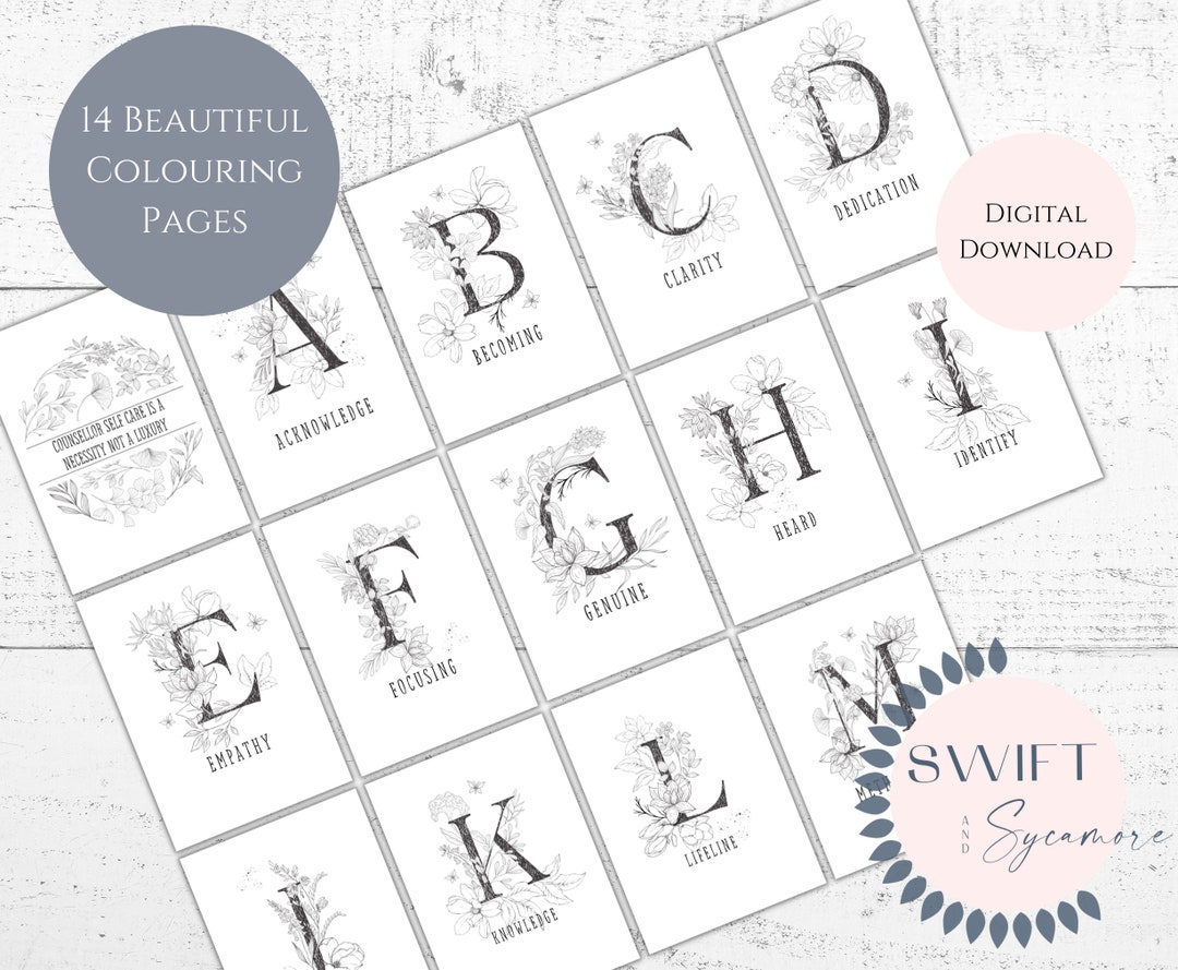 Flower Alphabet Coloring Pages for Therapist, Self Care Coloring for ...