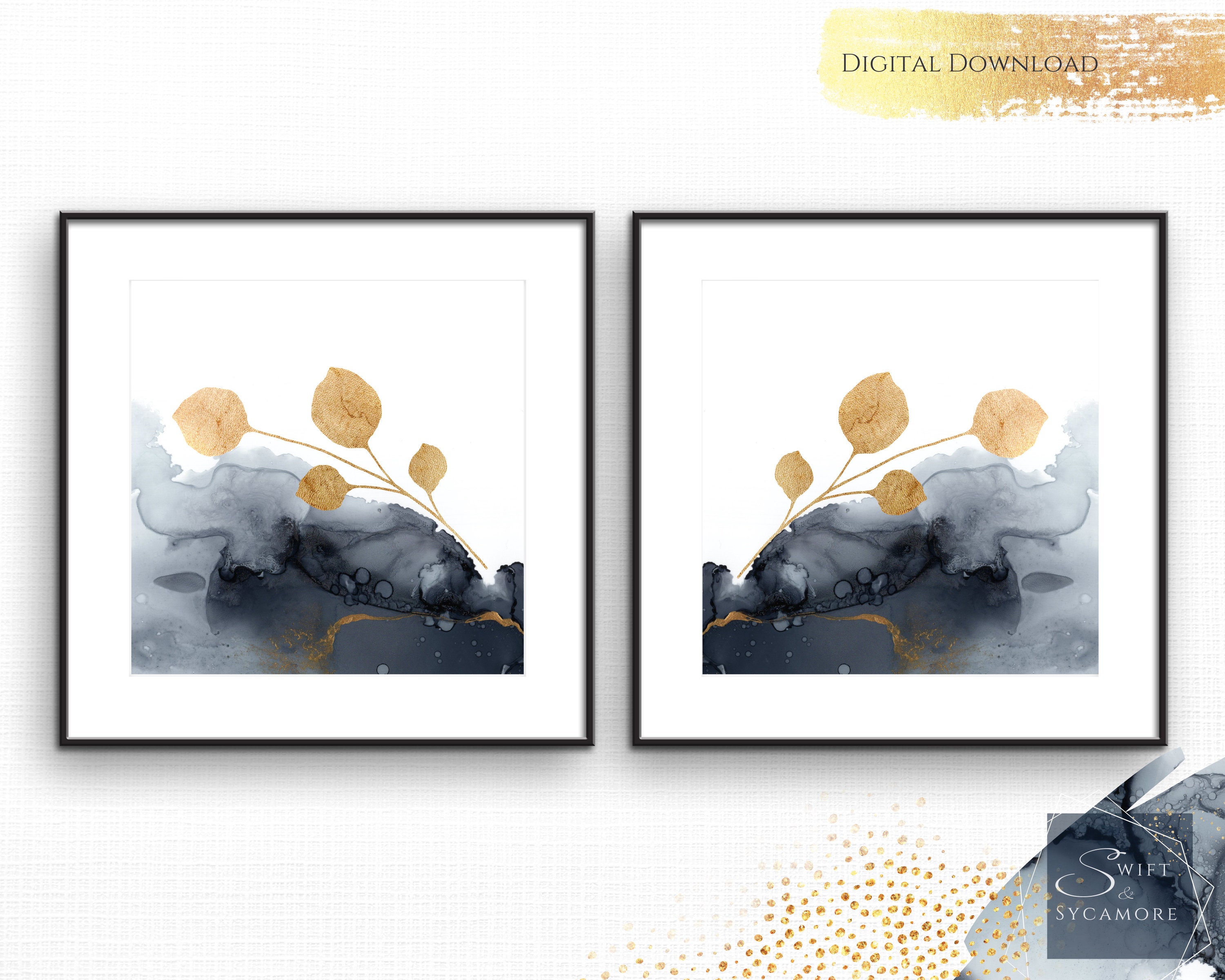 Greeting Cards Gold Shapes card printable Abstract alcohol Ink card ...