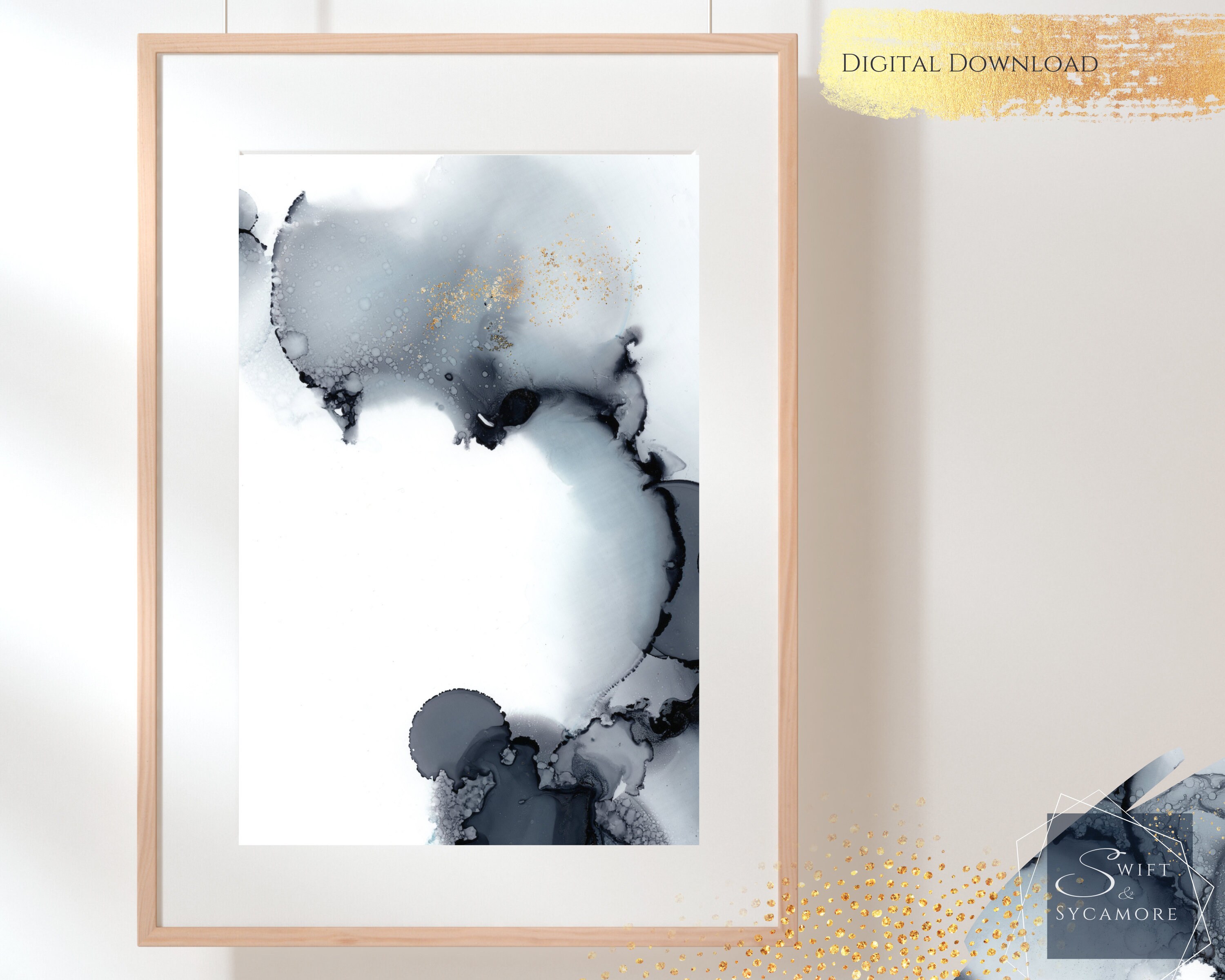 Navy Blue Wall Art, Alcohol Ink Art, Set of 2 Prints, Printable Artwork ...