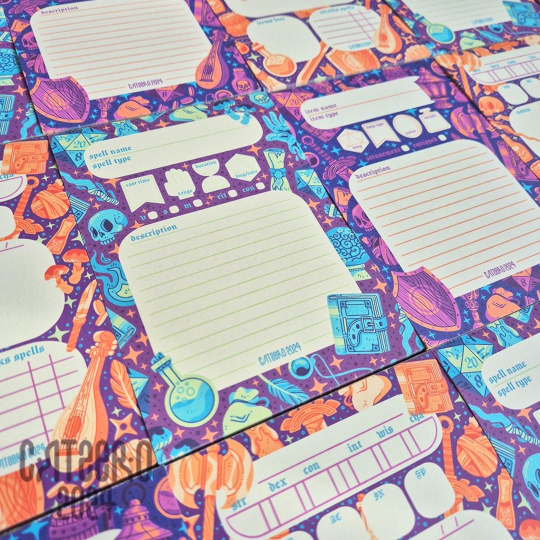 TTRPG Notepads | Character Sheet | Spells | Items - Etsy