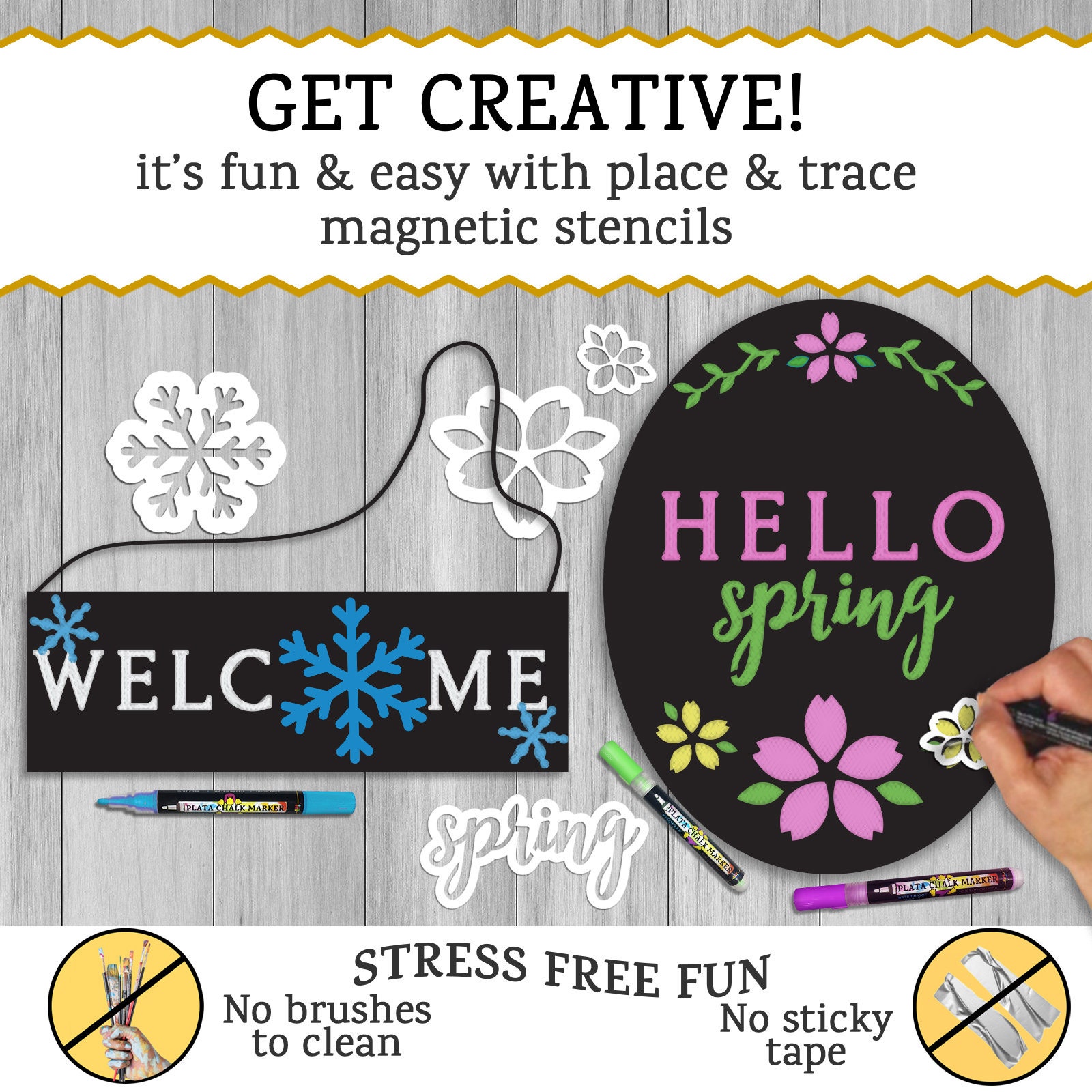 Chalkboard Stencils, Spring Sign Stencils, Interchangeable Porch Sign ...