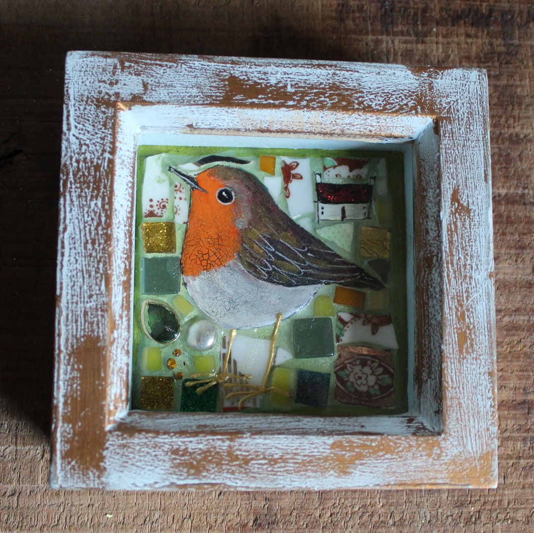 Robin Bird Handpainted Mosaic Art Picture in Frame - Etsy