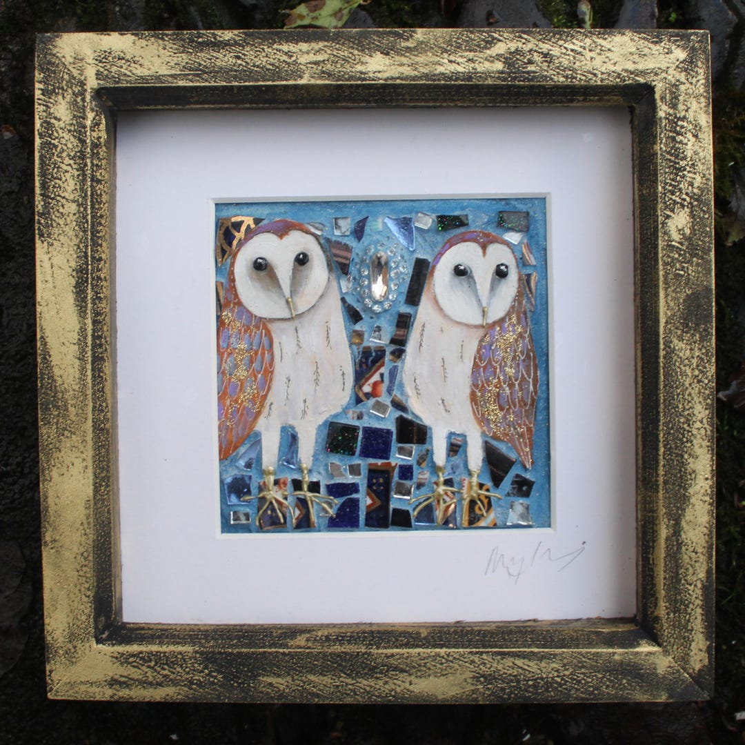 Barn Owl Bird Art Mosaic in Frame. - Etsy