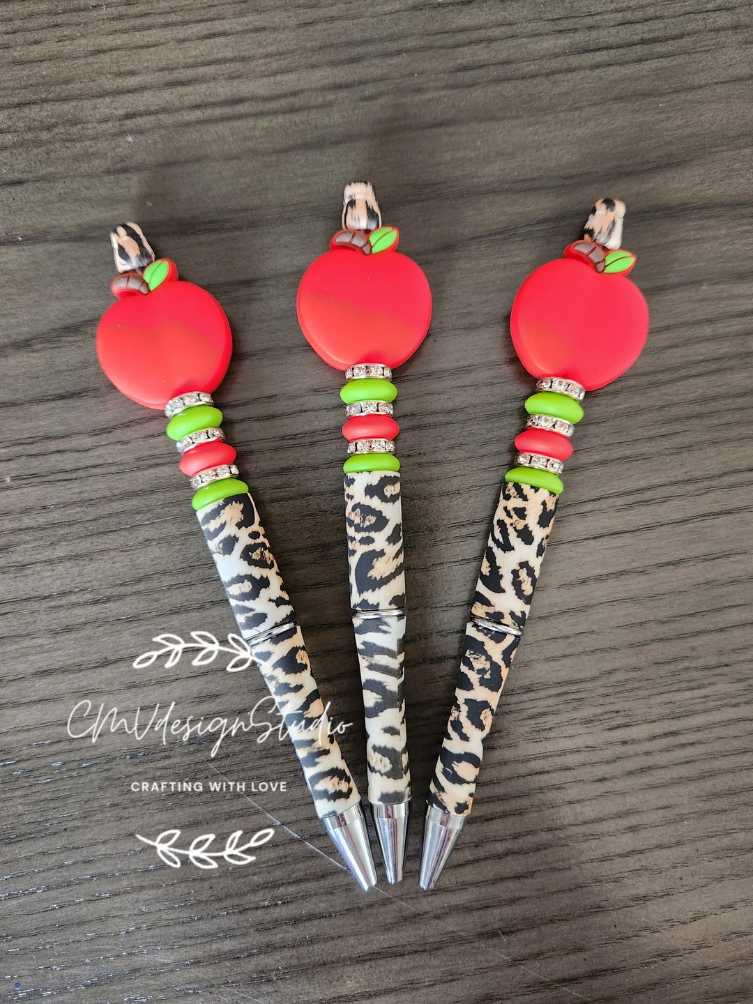 Apple Beaded Pen, Teacher Pen, Teacher Appreciation, Cheetah Print Pen ...