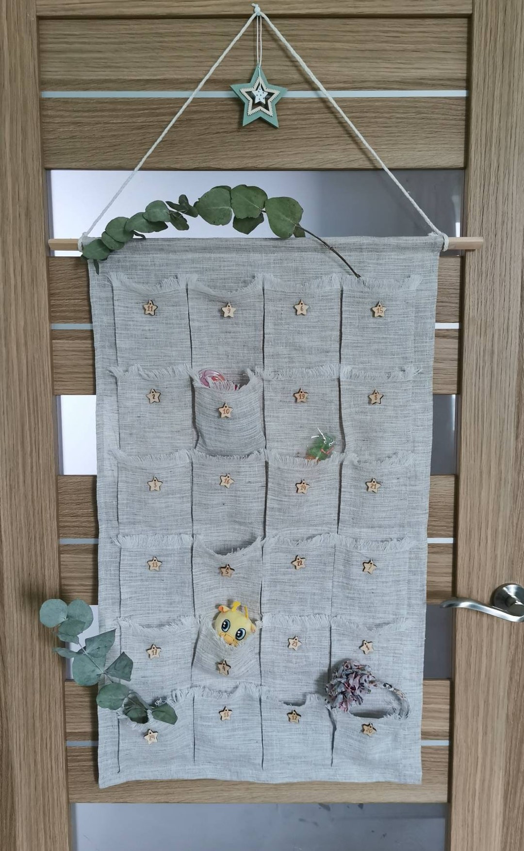 Linen Christmas Advent Calendar With Wooden Numbers, Kids Educational ...
