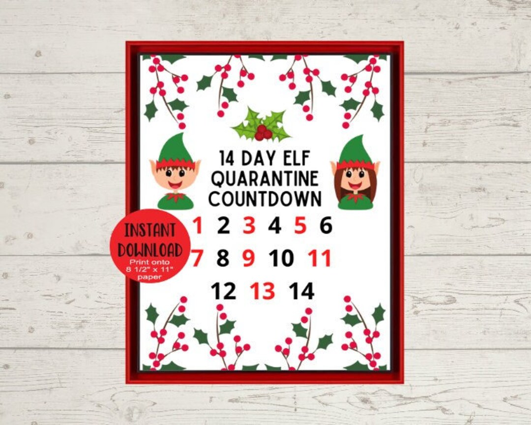 Elf Quarantine Countdown, Printable Elf 2 Week Quarantine Countdown ...