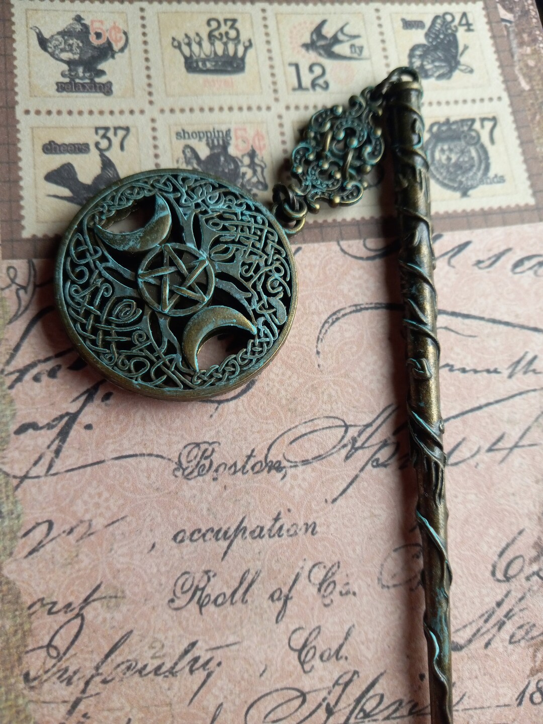 Bronze Triple Goddess Hair Stick: Wiccan Hair Accessory - Etsy