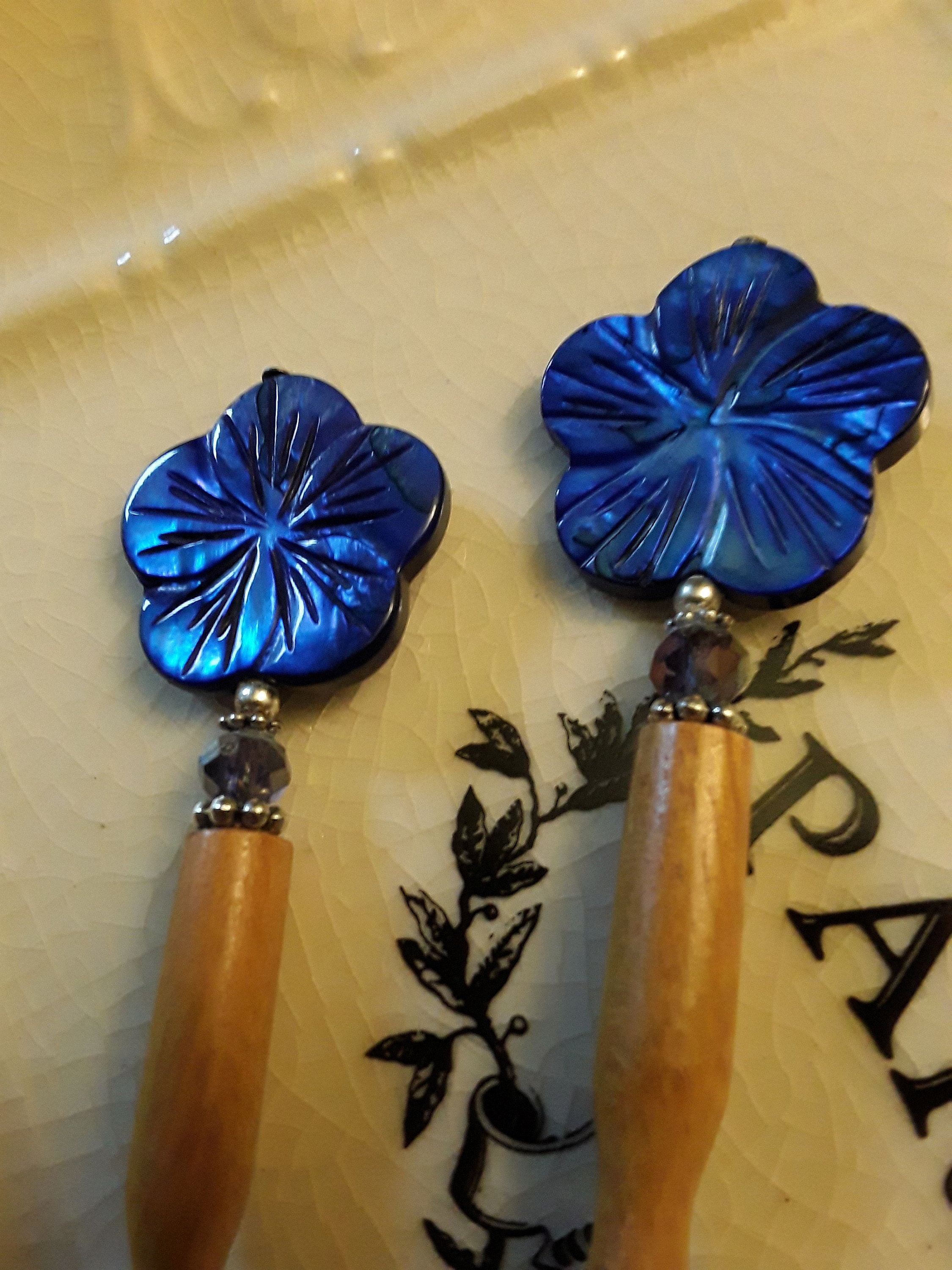 Happy Blue Flower Hair Sticks - Etsy
