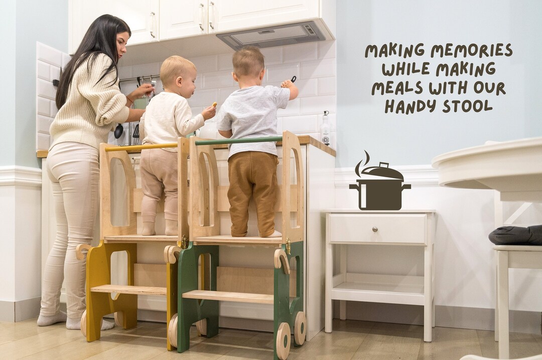 2-in-1 Montessori Wooden Kitchen Step Stool: Transforming Toddler ...