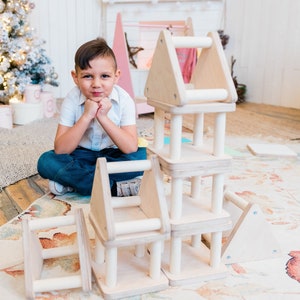 Wooden Building Set, Natural Wood Blocks, Montessori Play Set, Wooden ...
