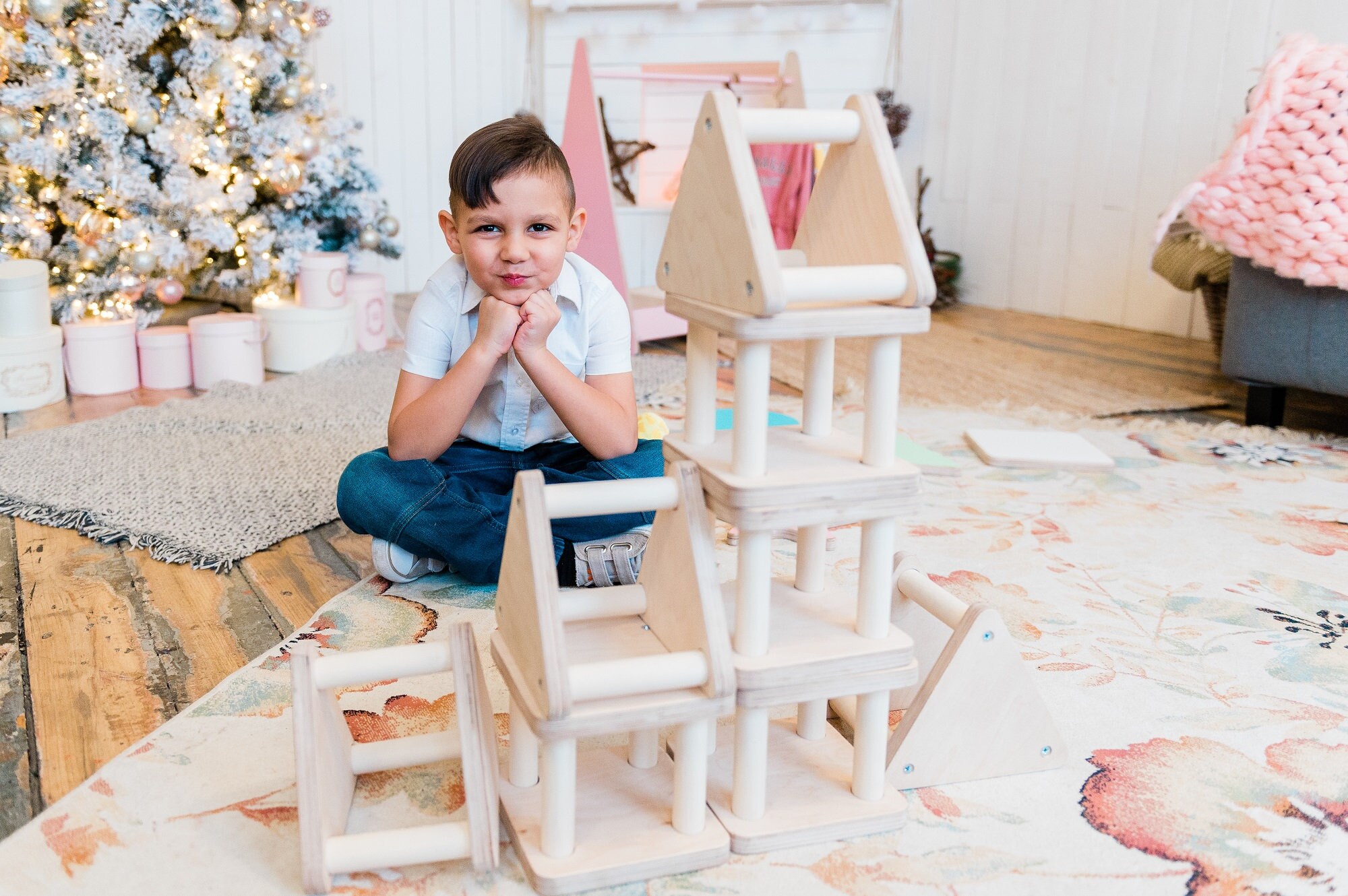 Wooden Building Set, Natural Wood Blocks, Montessori Play Set, Wooden ...