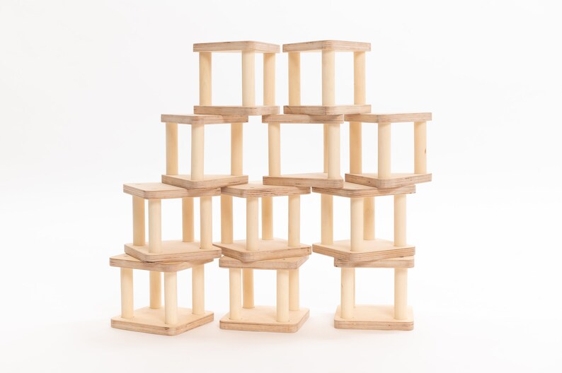 Wooden Building Set, Natural Wood Blocks, Montessori Play Set, Wooden ...