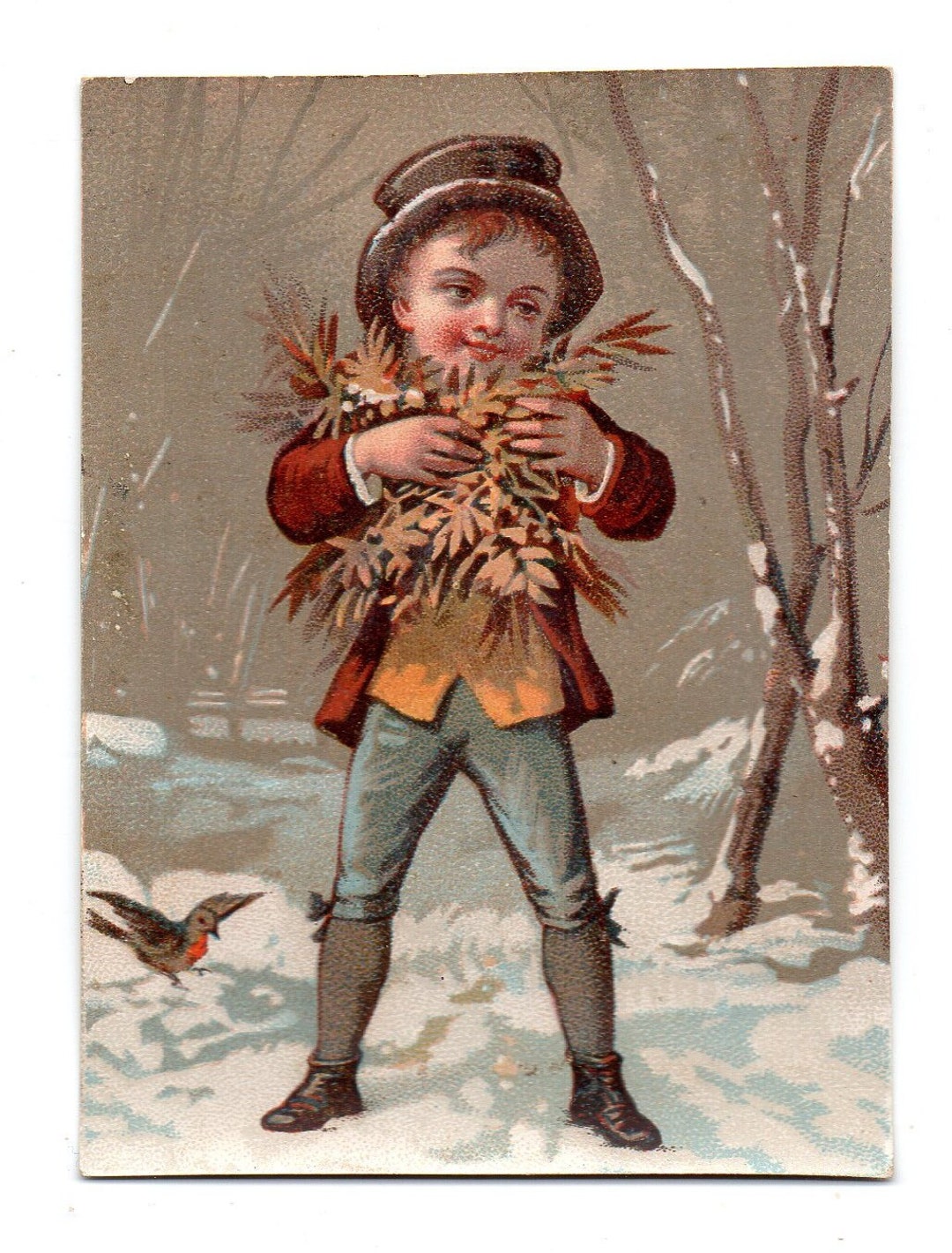 Pretty 19th Century Chromo Card Character in Winter for Creation and ...