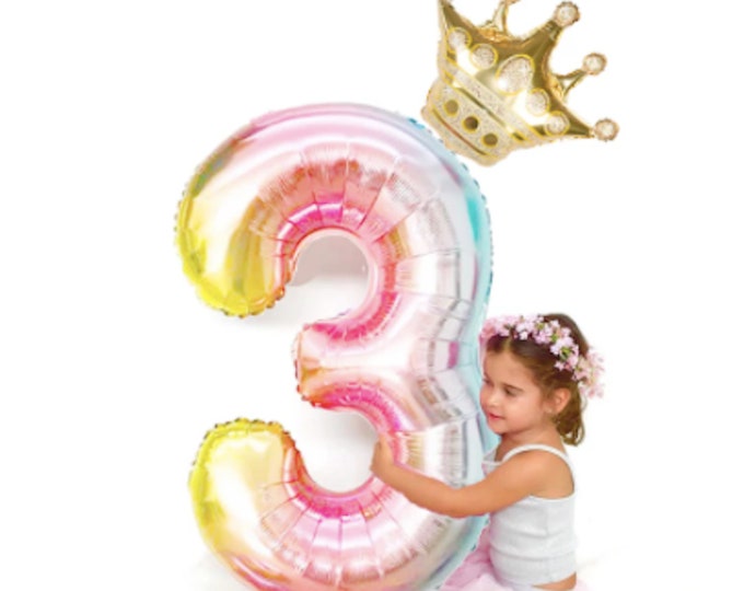 27 Rainbow Number With Crown Balloon Foil - Etsy