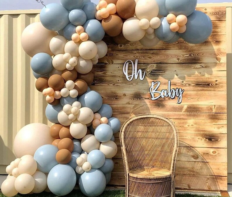 135pc Baby Blue, Coffee Bean Brown, Beige Balloon Garland Kit-baby ...