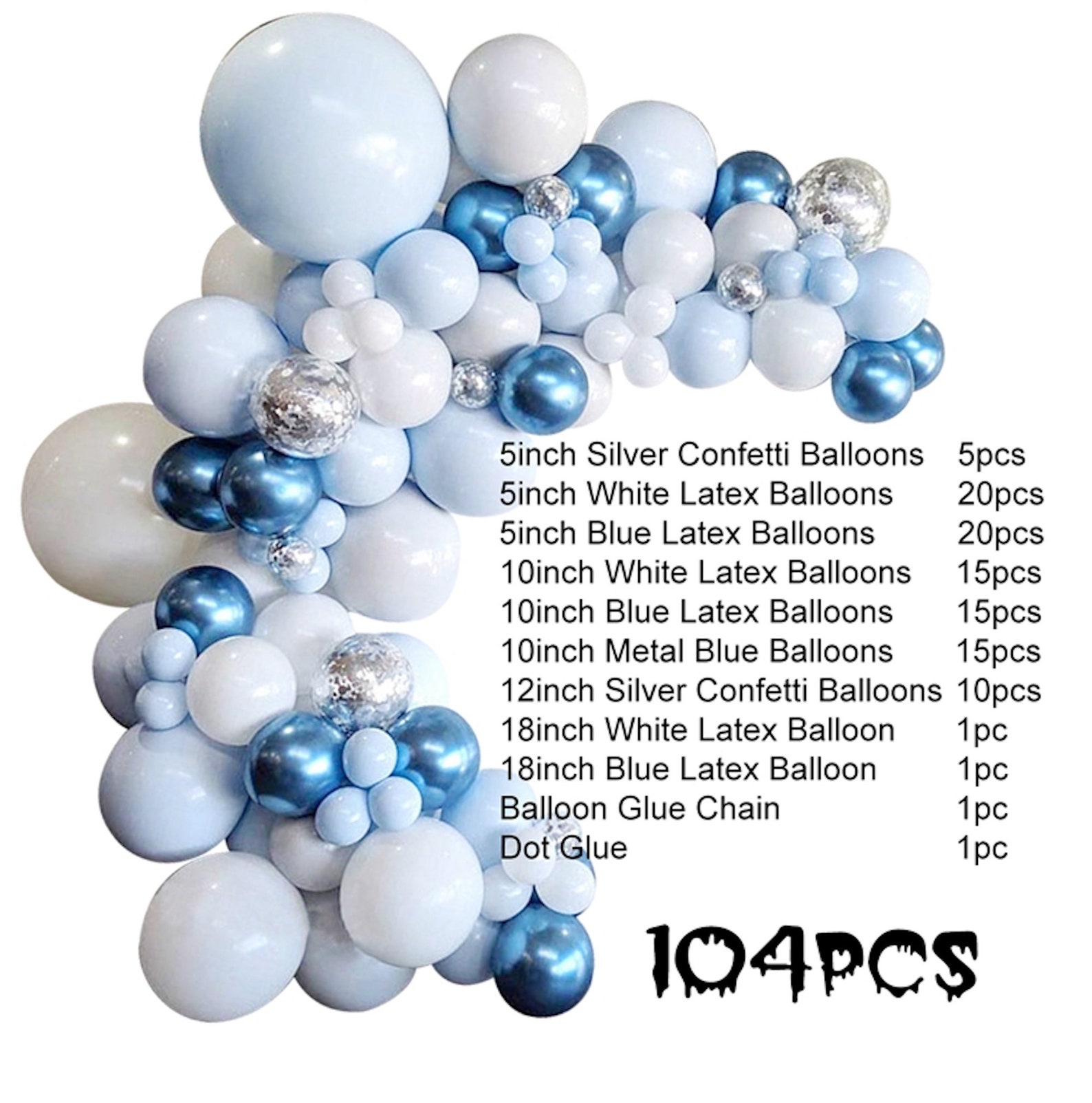 104pc Blue Chrome Baby Blue Silver Confetti & White Balloon | Etsy