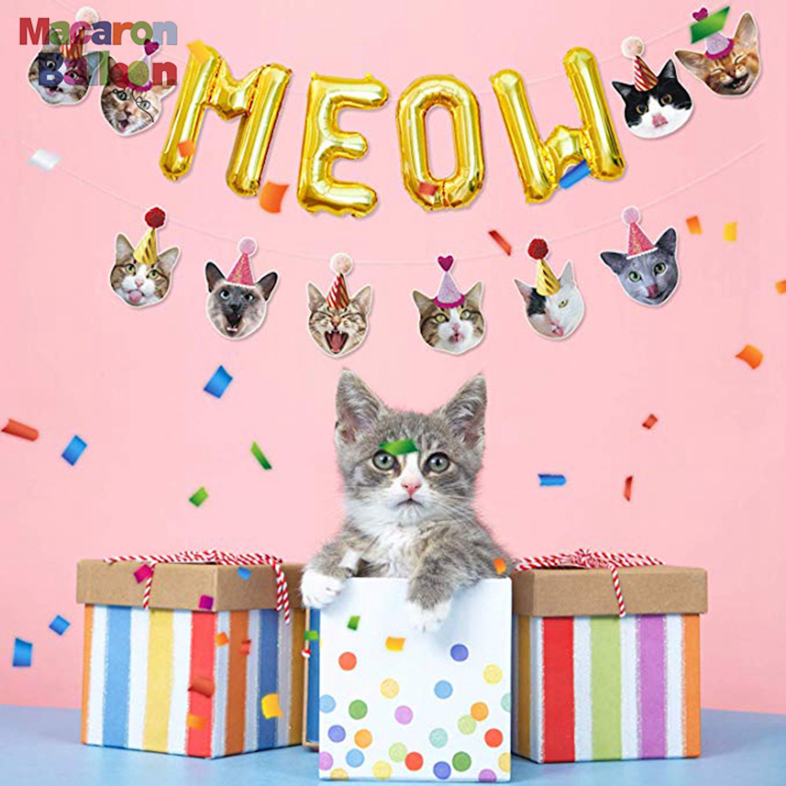Cat Party Gold MEOW Balloon and Cat Face Banner Kit | Etsy