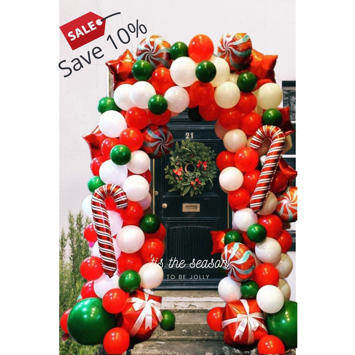 172pc Red & Green Balloon Garland Kit-candy Canes, Gift Balloons, Mint ...