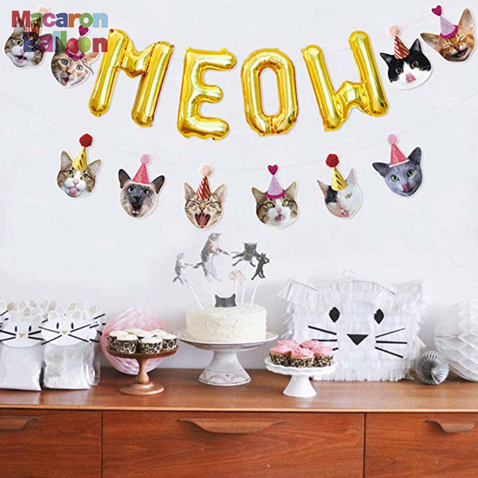 Cat Party Gold MEOW Balloon and Cat Face Banner Kit - Etsy