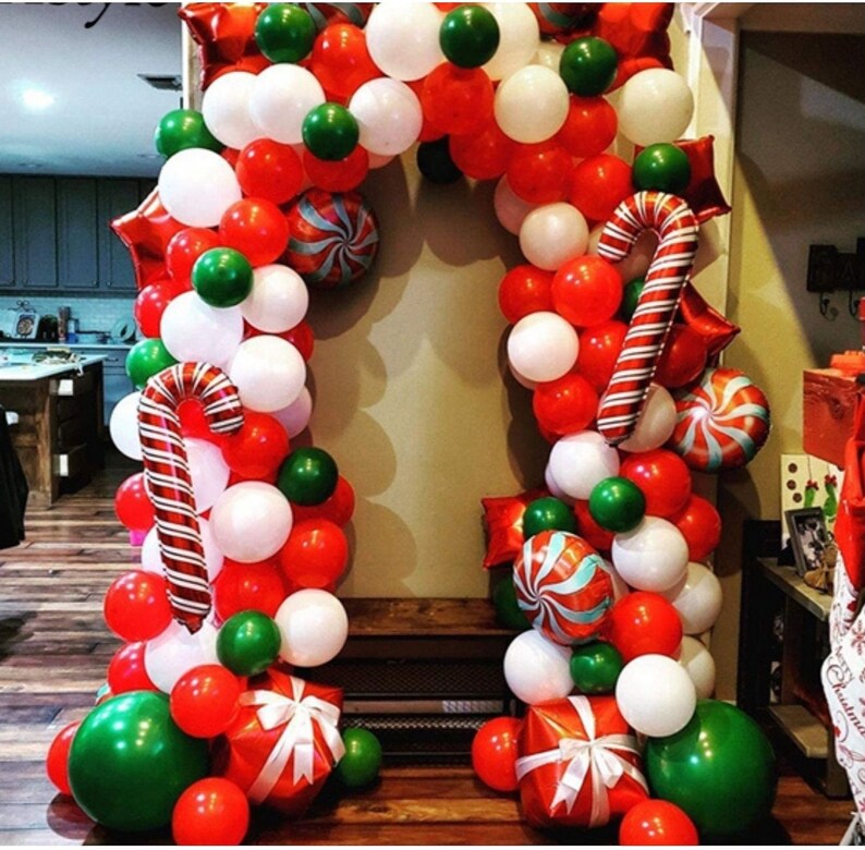 172pc Red & Green Balloon Garland Kit-candy Canes, Gift Balloons, Mint ...