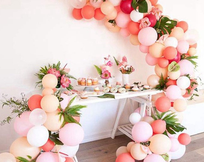 104pc Blush Mango Tropical Theme Balloon Garland Kit With Foliage-luau ...