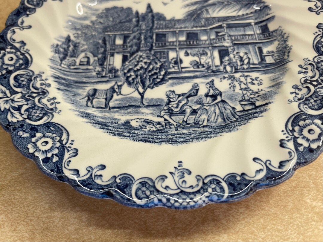 Regency 6 Staffordshire England Plates Blue Scenes Heritage Hall Blue ...