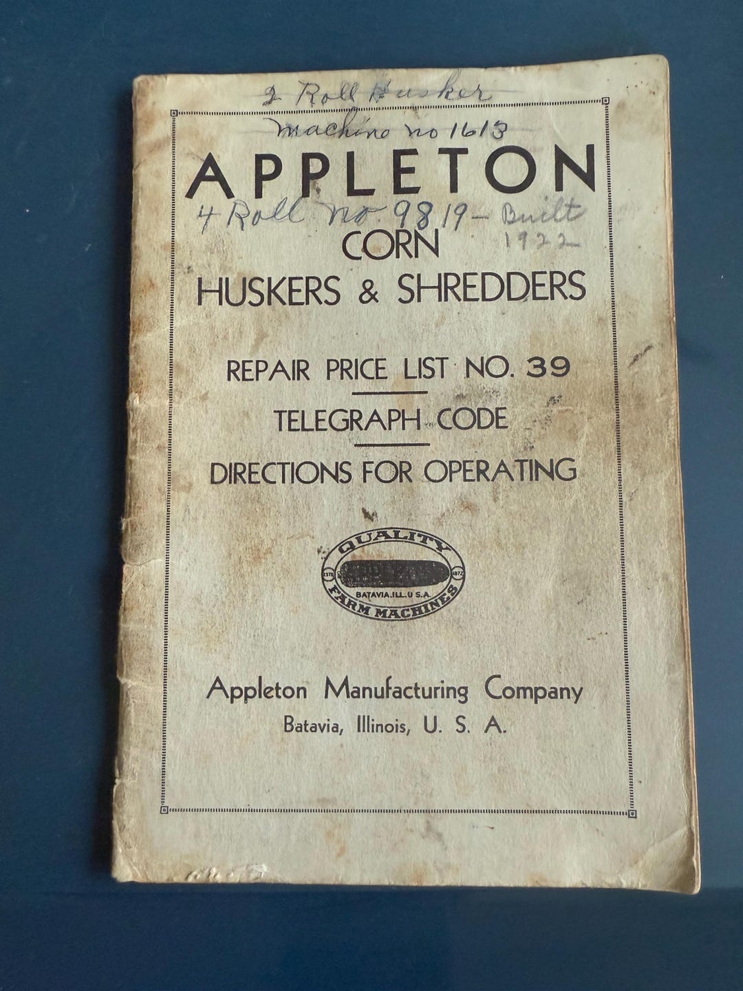 APPLETON 4 Roll No 9819 Built Corn 1922 Huskers and Shredders Appleton ...