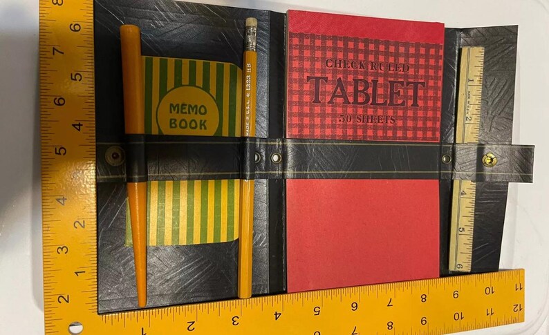 School Kit Pencils Made USA Check Ruled Paper Tablet Ruler and Case ...