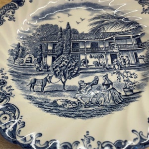 Regency 6 Staffordshire England Plates Blue Scenes Heritage Hall Blue ...