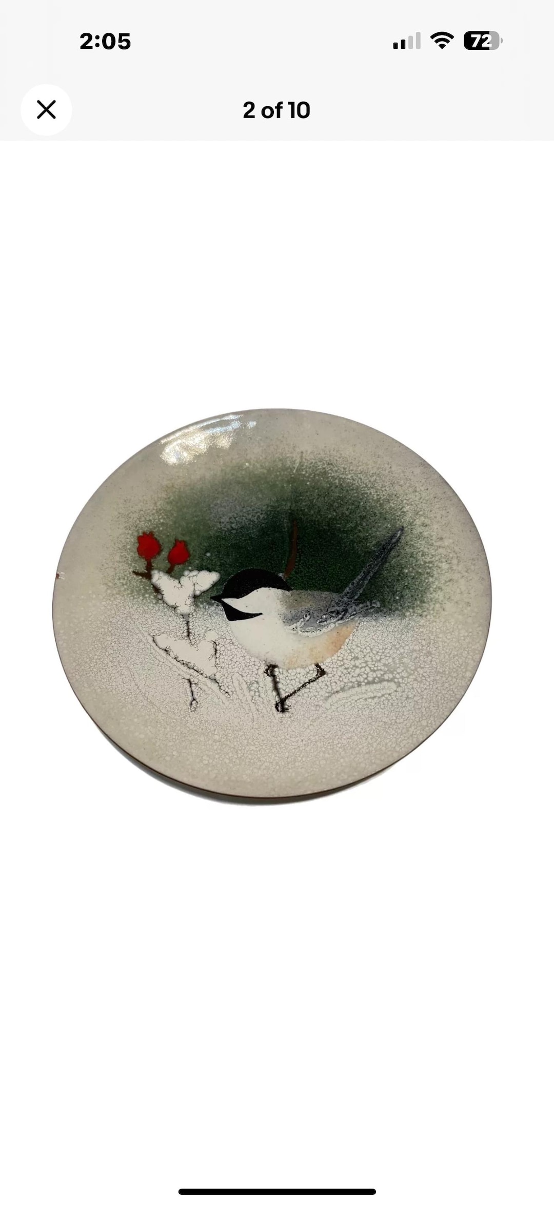 Norman Brumm Enamel on Copper Plate Chickadee Wild Bird Winter Red ...