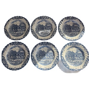 Regency 6 Staffordshire England Plates Blue Scenes Heritage Hall Blue ...