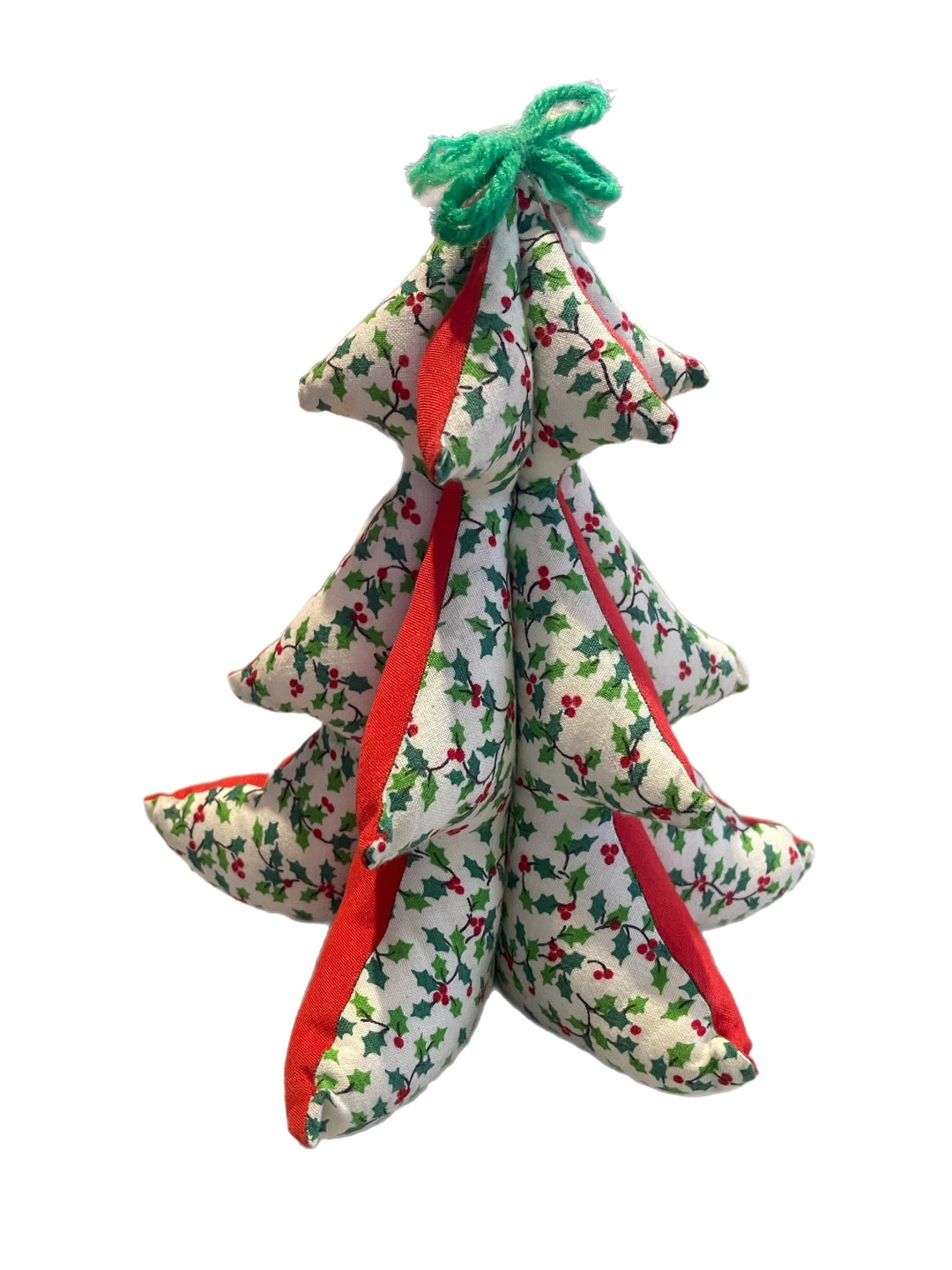 Vintage Fabric Stuffed Christmas Tree Holly Berries Pattern - Etsy