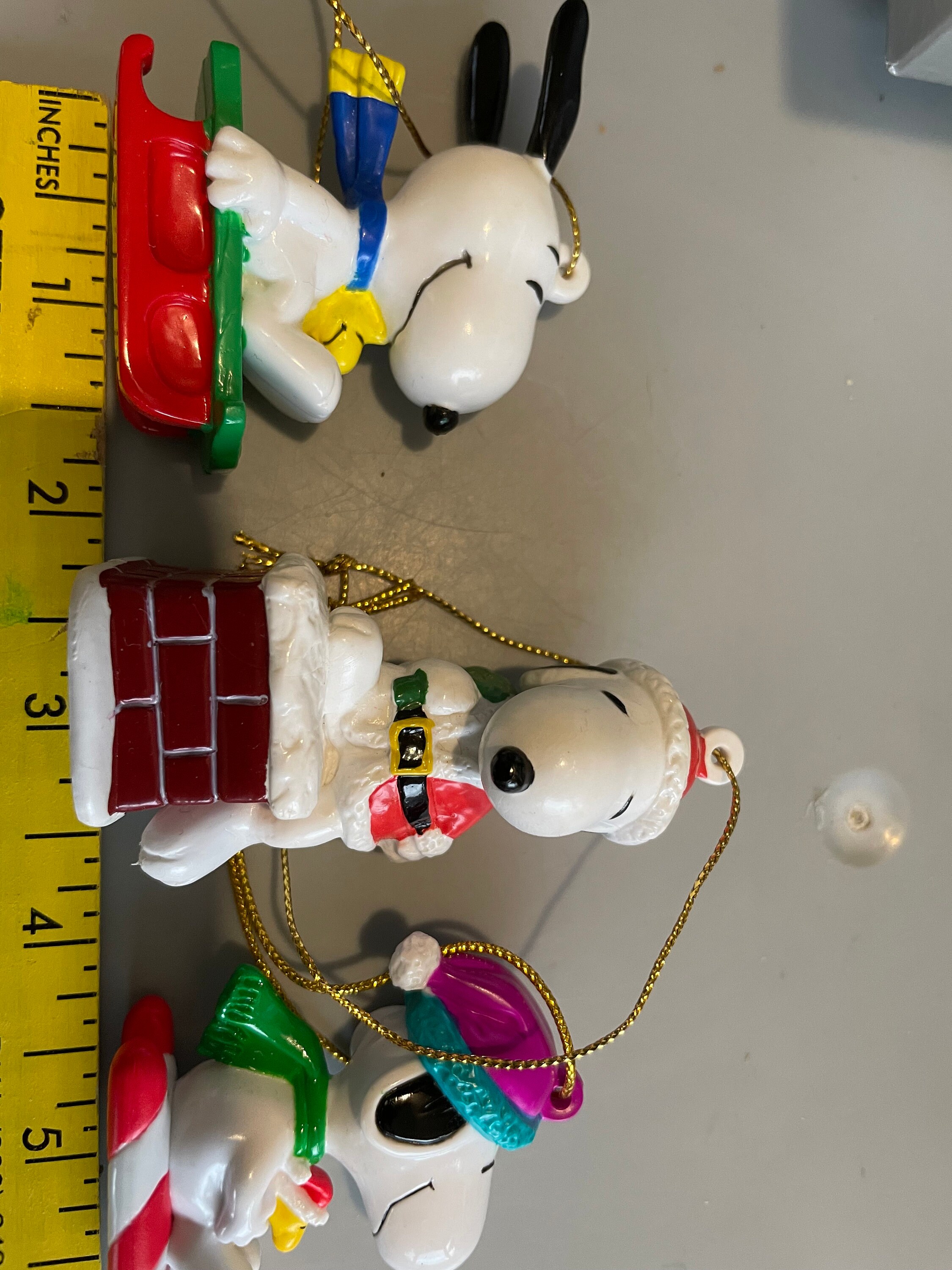 Peanuts Snoopy Woodstock PVC Vinyl Christmas Ornaments Winter Sled ...