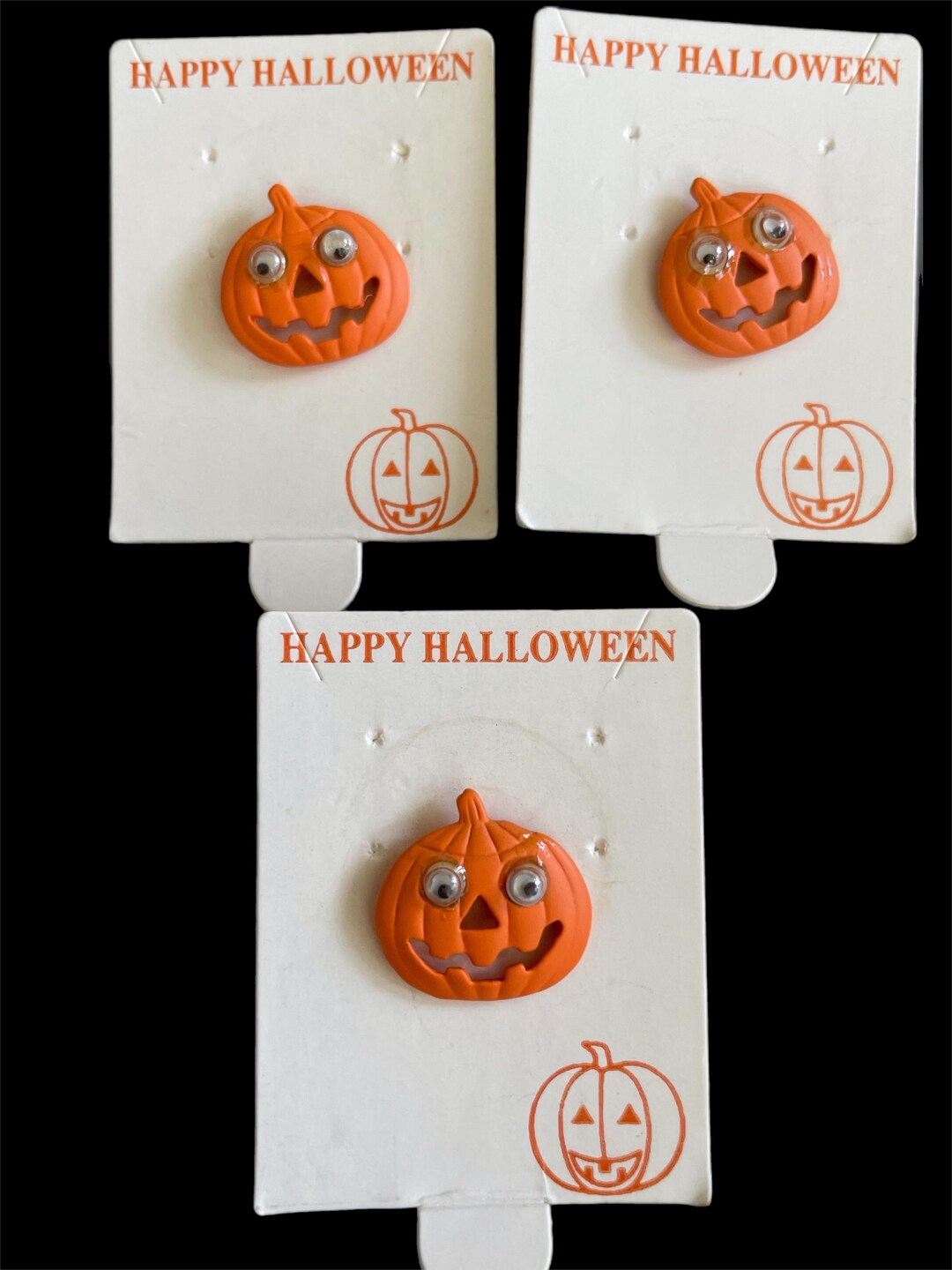 Halloween Plastic Google Eyed Pumpkin New Old Stock Pin Backs Tie Tack ...