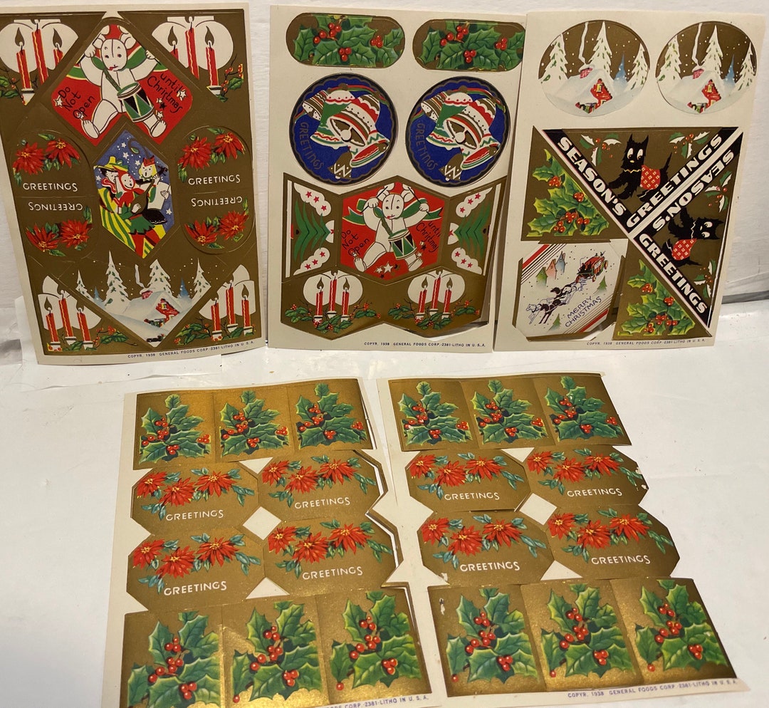 Baker’s Chocolate & Cocoa 1936 Christmas Stickers in Original Torn ...