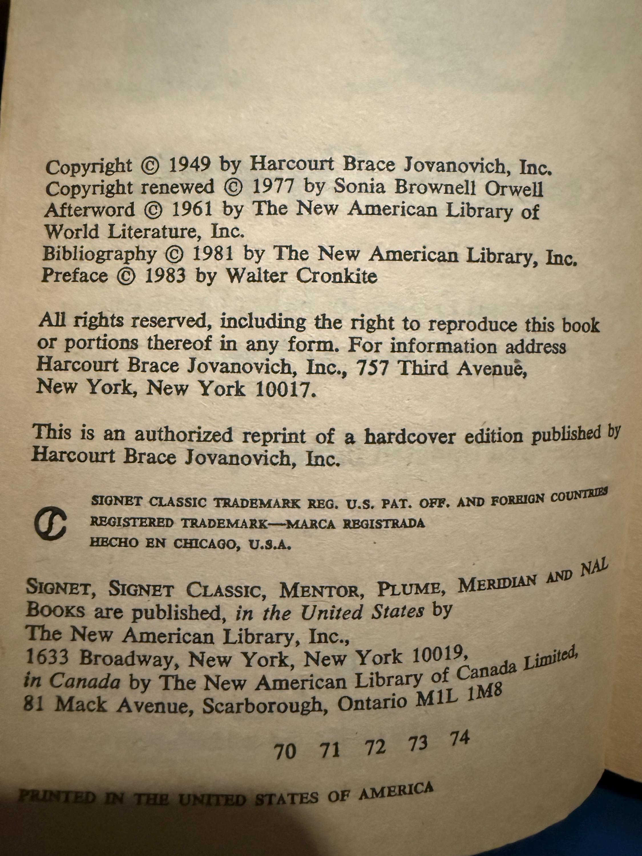 George Orwell 1984 Signet Classic Paperback a Little Underlining - Etsy