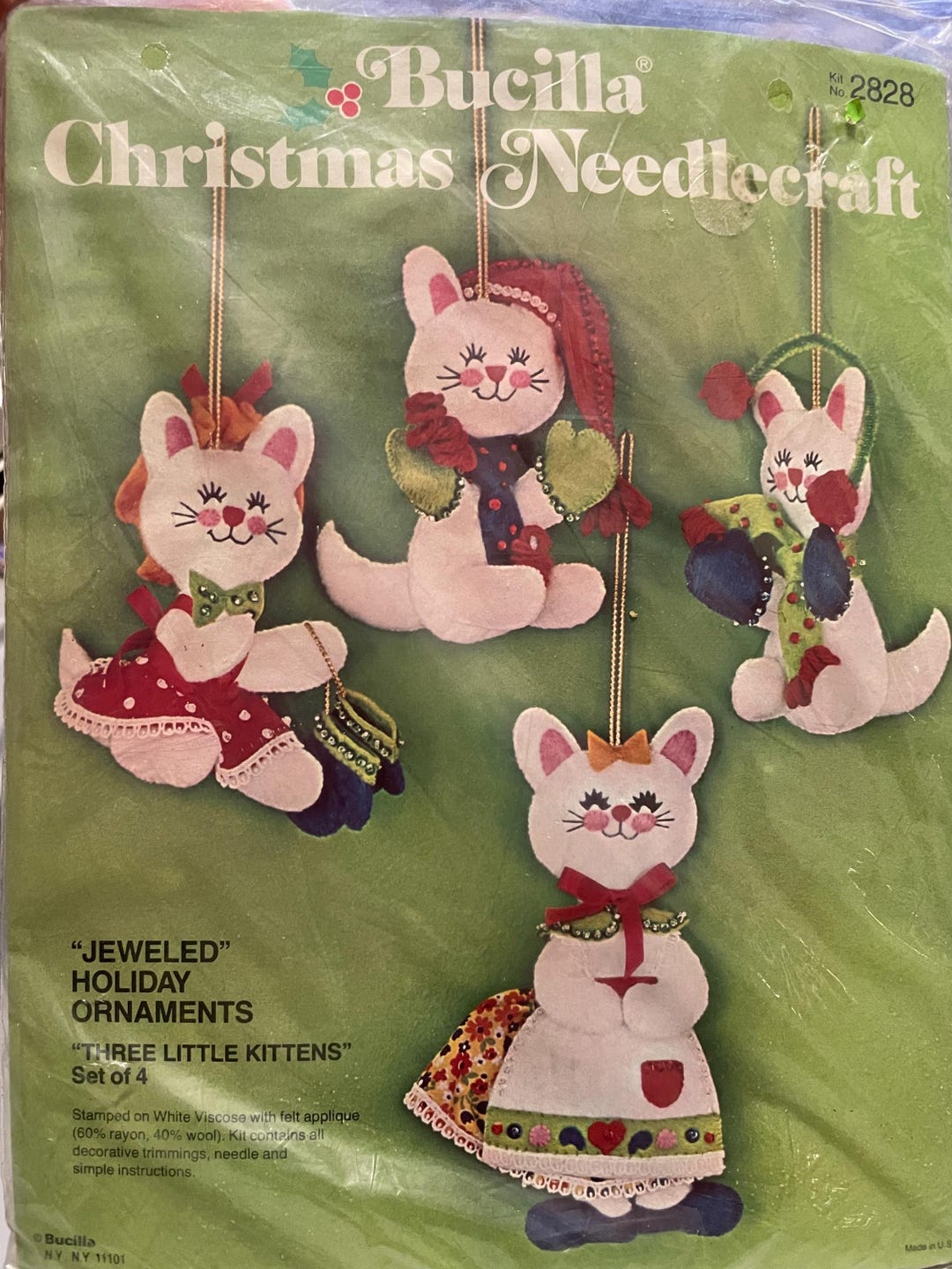 Bucilla Felt Kitty Cat Christmas Ornament Kit Sealed New Old Stock 4 ...