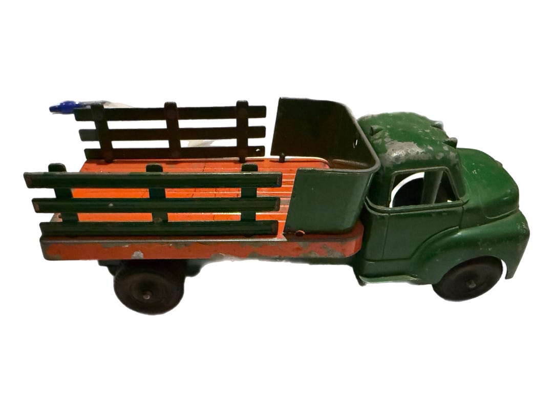 Structo Green Orange Stake Truck 1950's-60's Pressed Steel Vintage AS ...