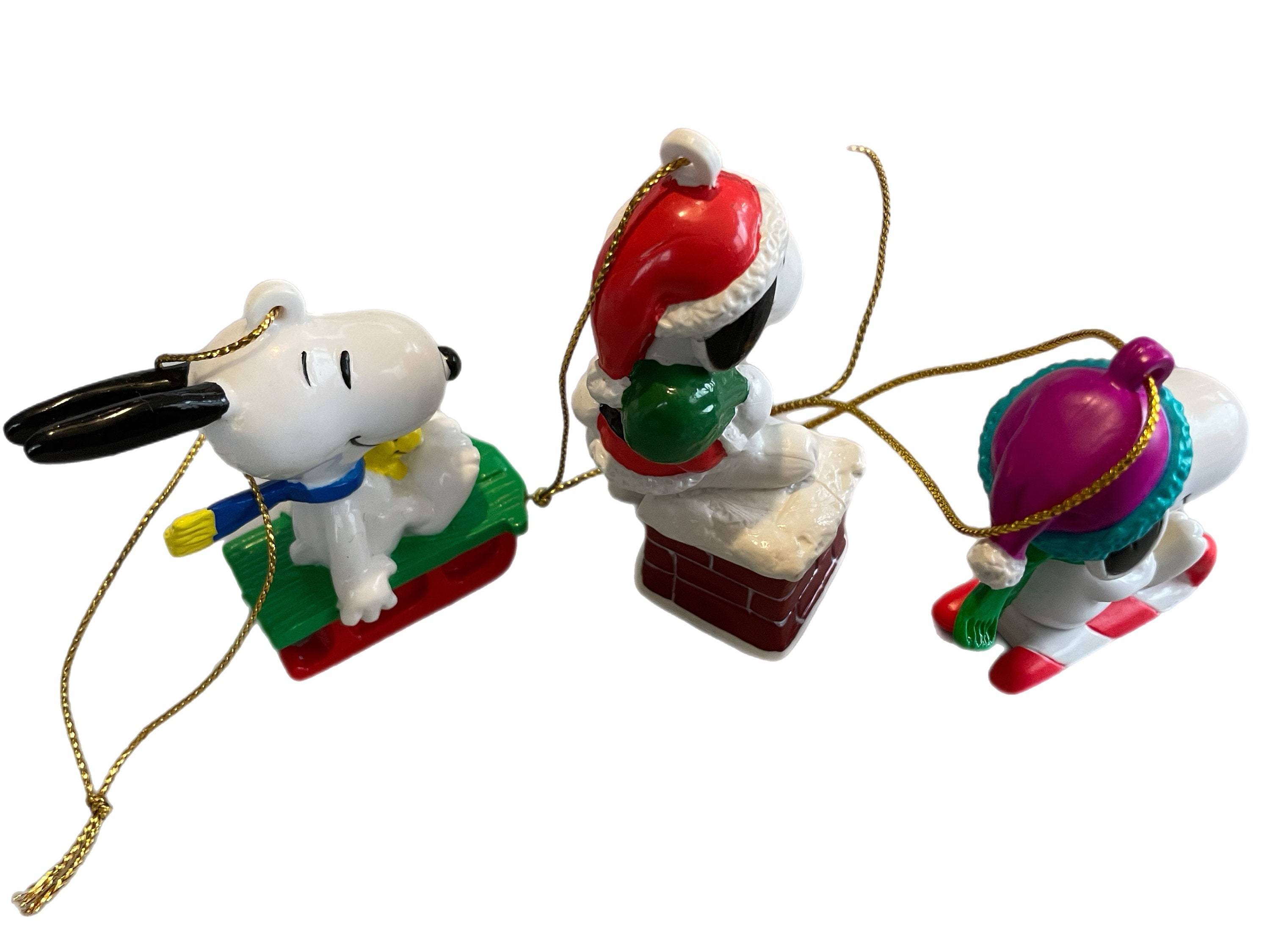 Peanuts Snoopy Woodstock PVC Vinyl Christmas Ornaments Winter Sled ...