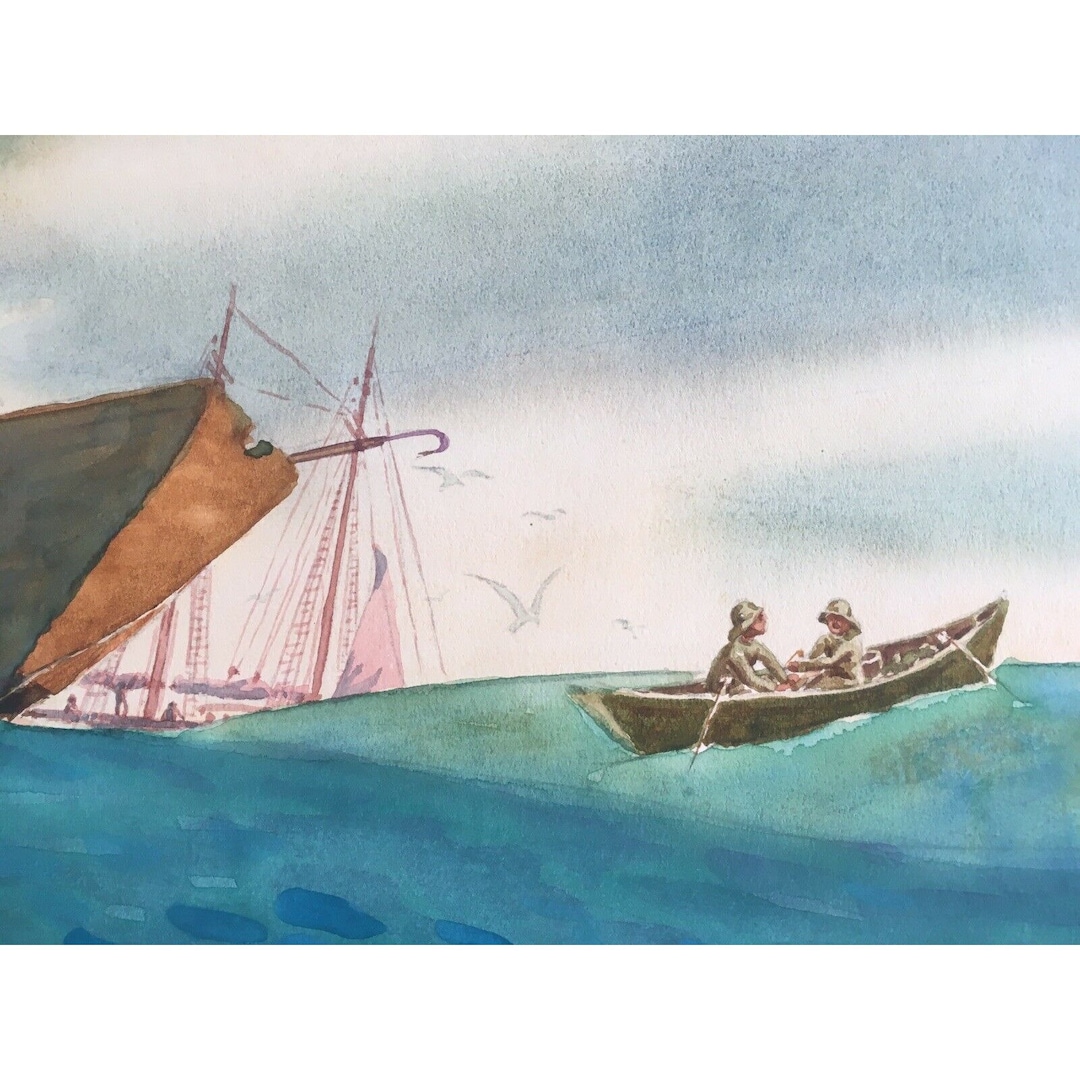 Dory Ocean Waves Small Fishing Boat Fleet Berg Muskegon Original ...