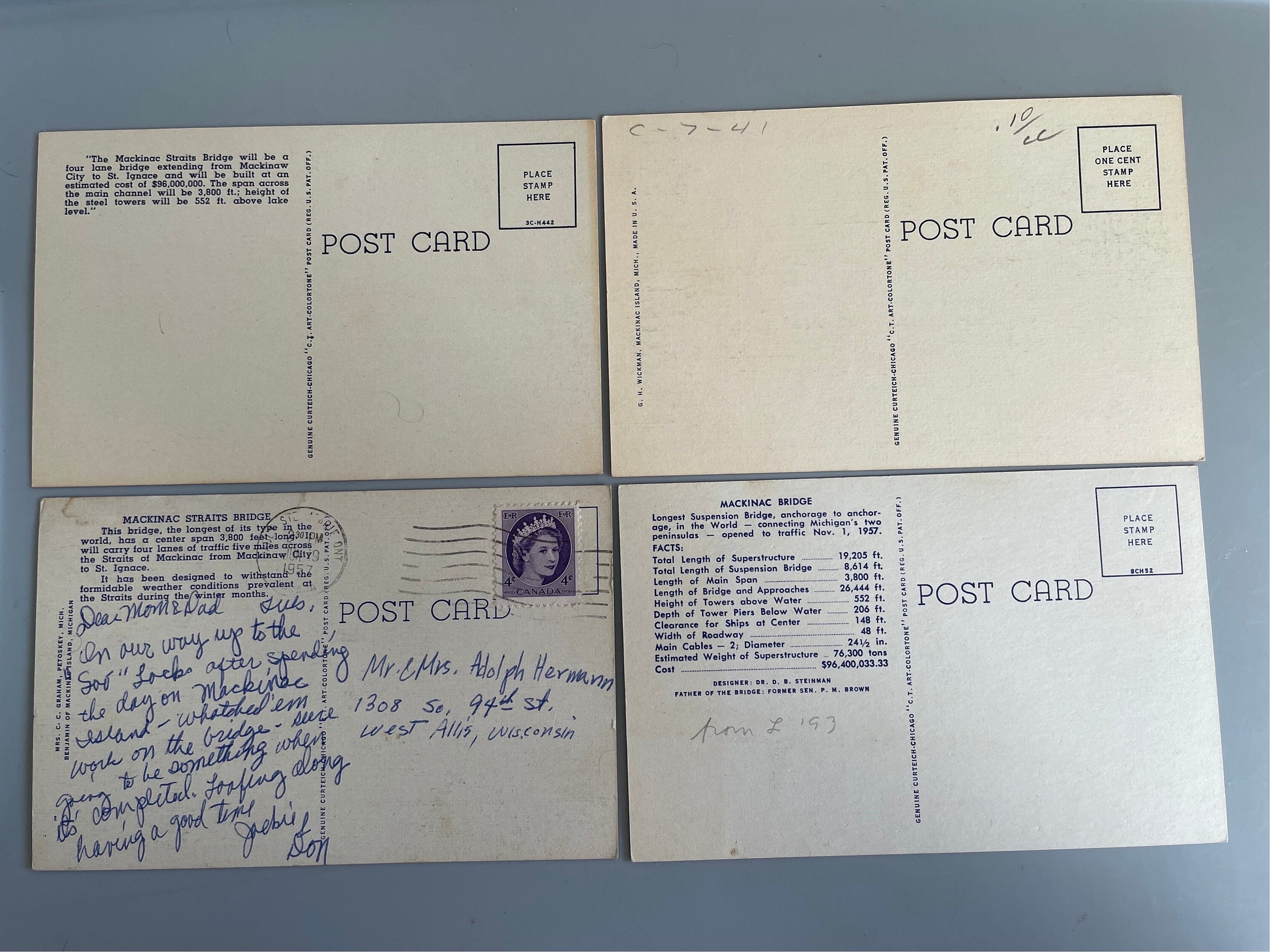 Mackinac Bridge Mackinaw Island Vintage Linen Postcards Michigan Pack ...