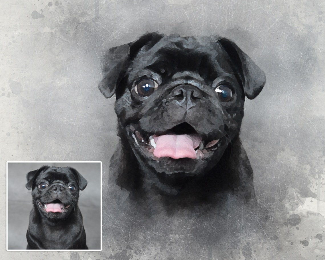 Custom Pug Portrait Custom Pet Portrait Personalized Pug - Etsy