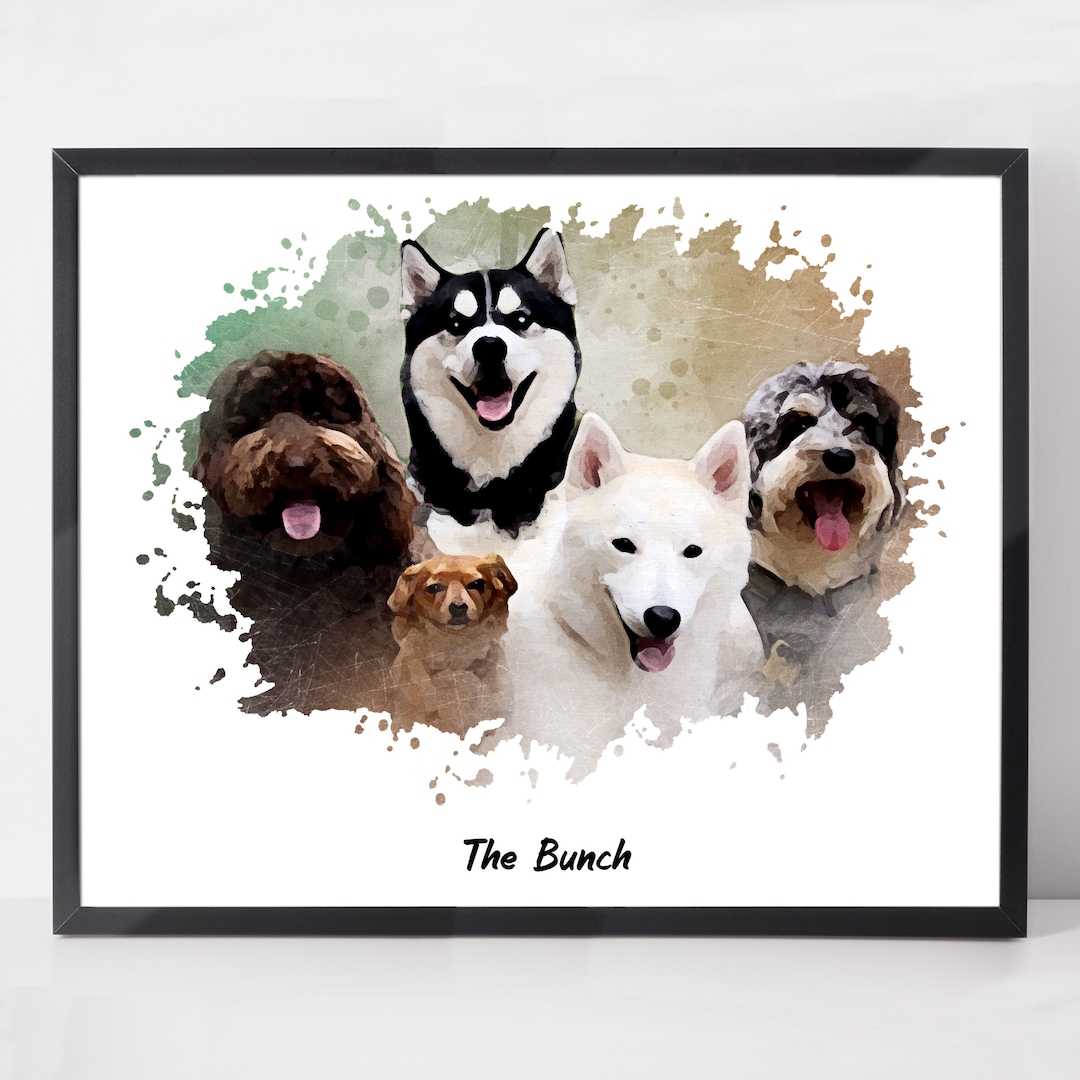 Multiple Dogs Portrait From Photo Custom Pet Portrait Custom Dog ...